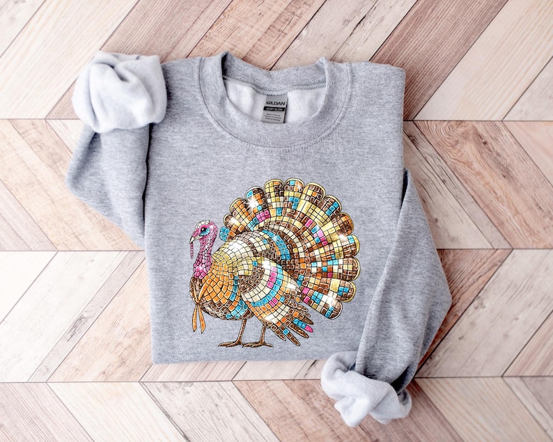 Thanksgiving Turkey Sweatshirt, Disco Ball Turkey Sweatshirt, Colorful ...