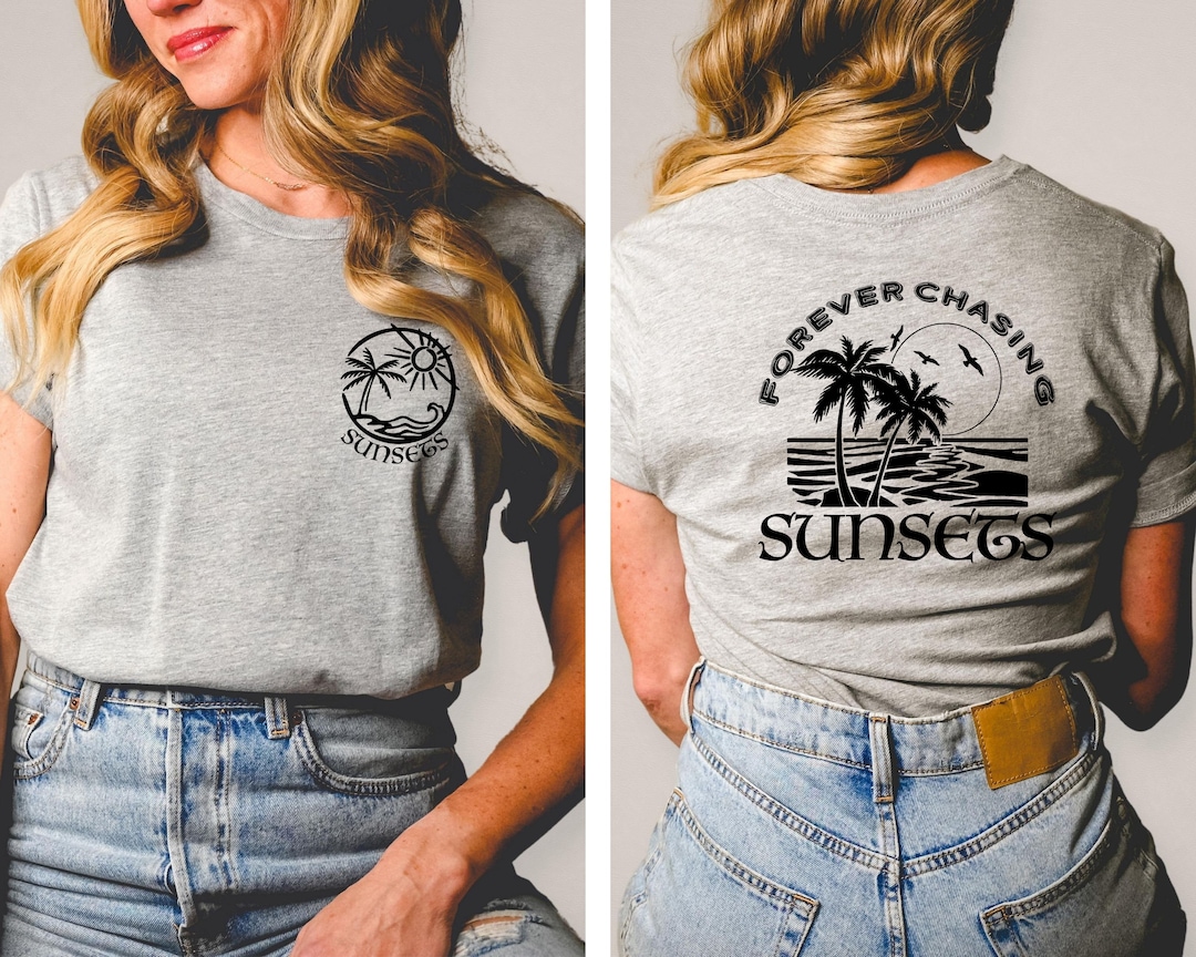 Sunset Front and Back Shirt Comfort Retro Ocean Sun Tee Nature Graphic ...