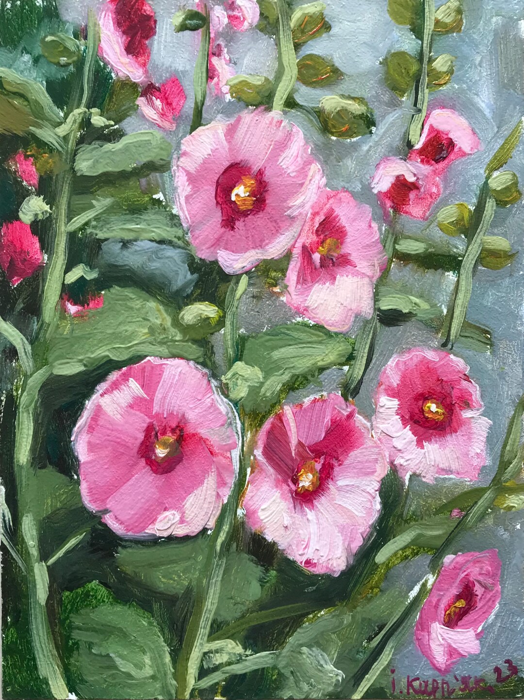 Mallow Flowers Oil Painting 24x18cm (9.4x7.1 Inch) Fiberboard Paintings ...