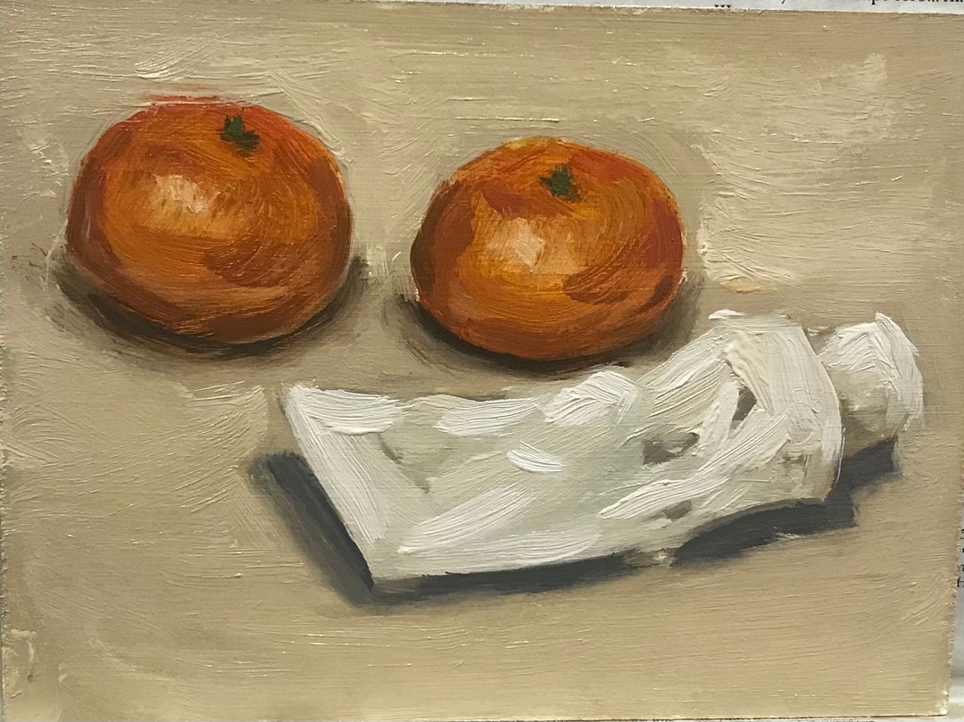 Oil Painting With Tangerines, Still Life on Fiberboard 15x20 Cm.(5,9x7 ...