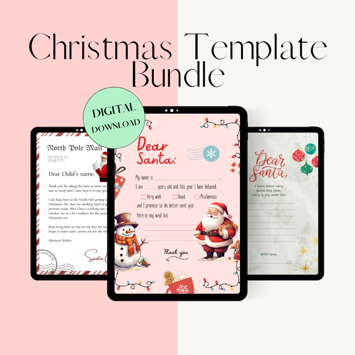 Christmas Template Bundle, Santa Template Bundle, Santa Letter and ...