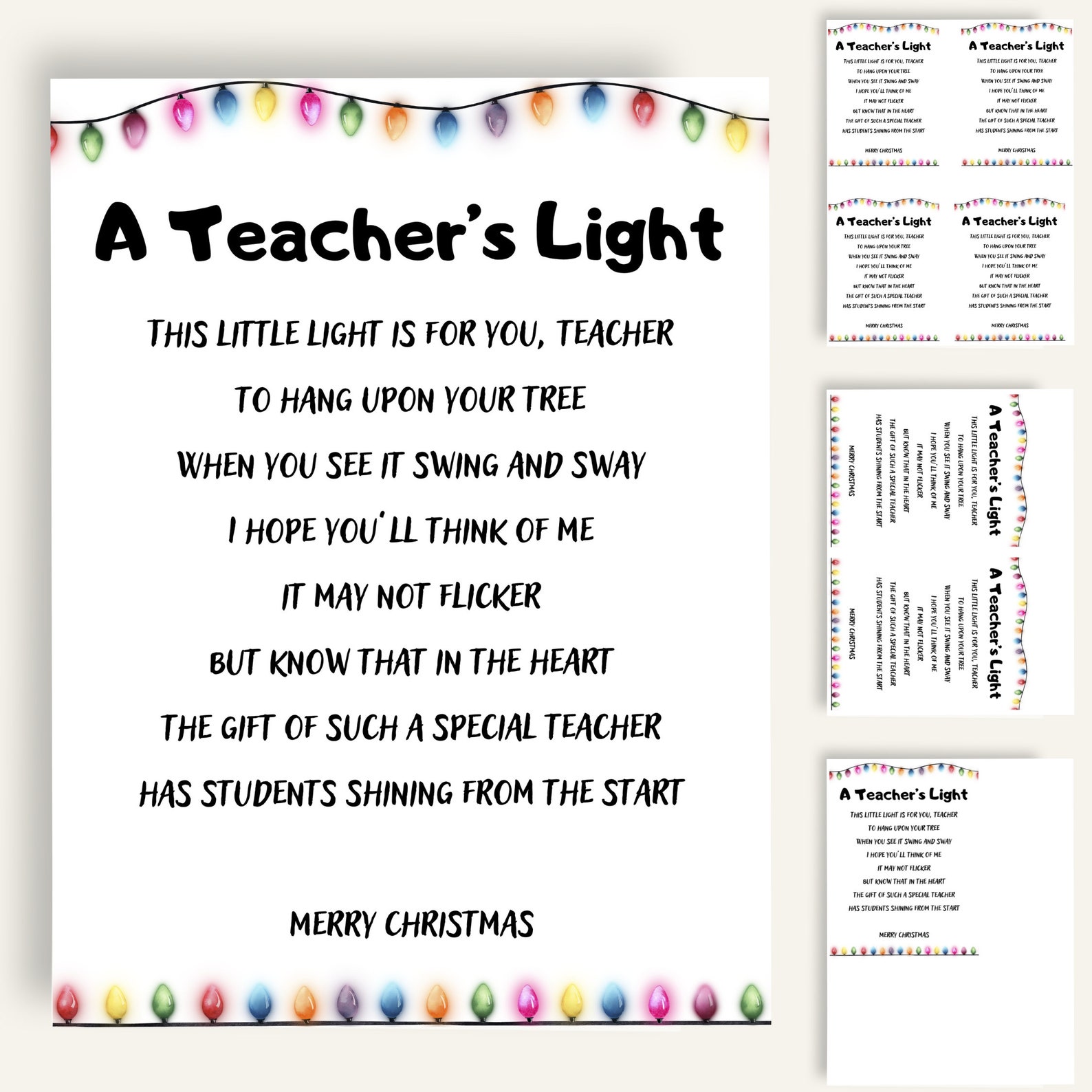 A Teacher’s Light Poem, Teacher Gift, Digital Download, Printable Poem ...