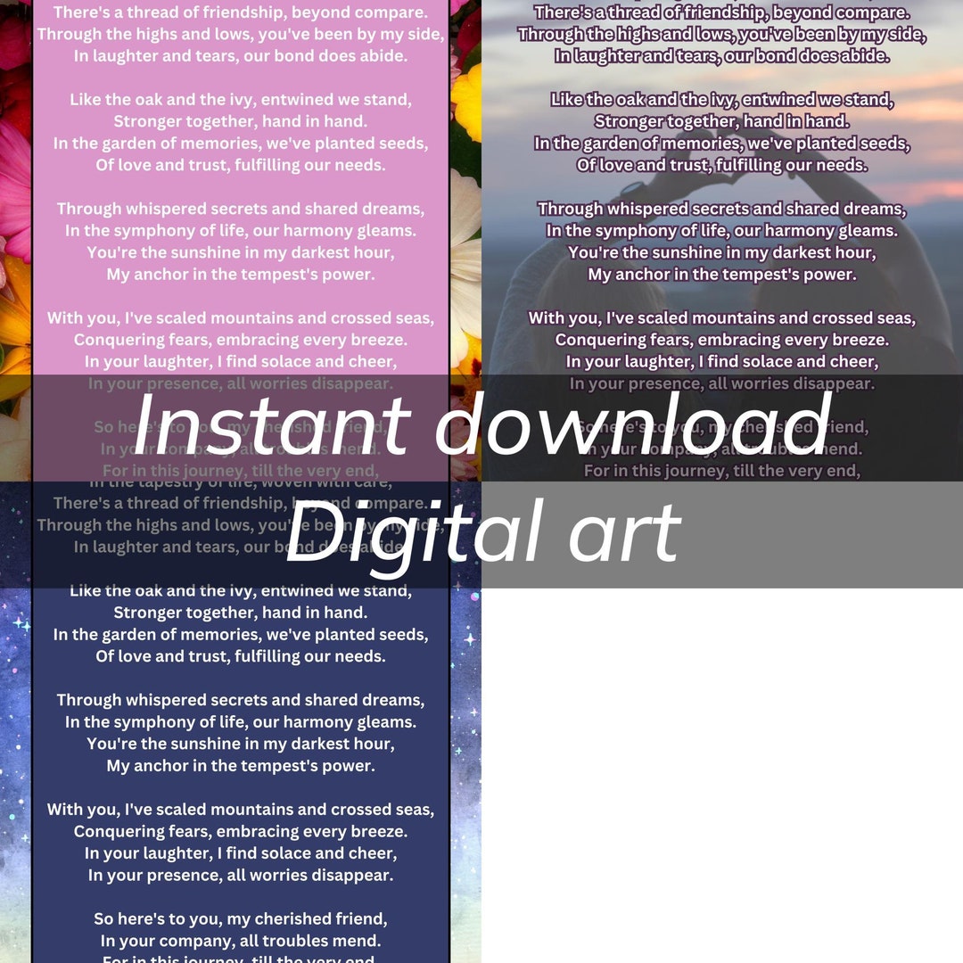 Best Friends Poetry Art, Best Friend Poem, Poem for Friend, Gift for ...