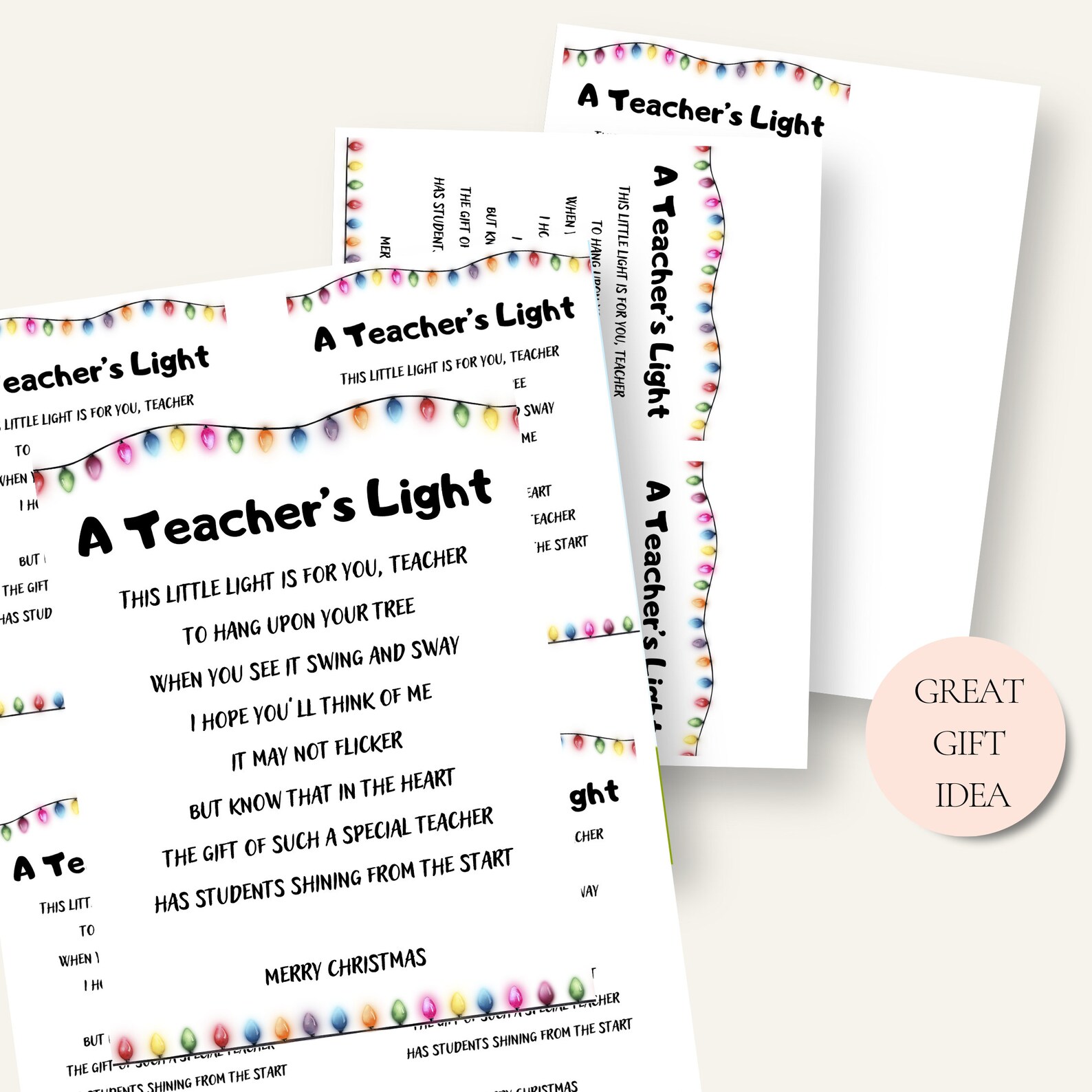 A Teacher’s Light Poem, Teacher Gift, Digital Download, Printable Poem ...