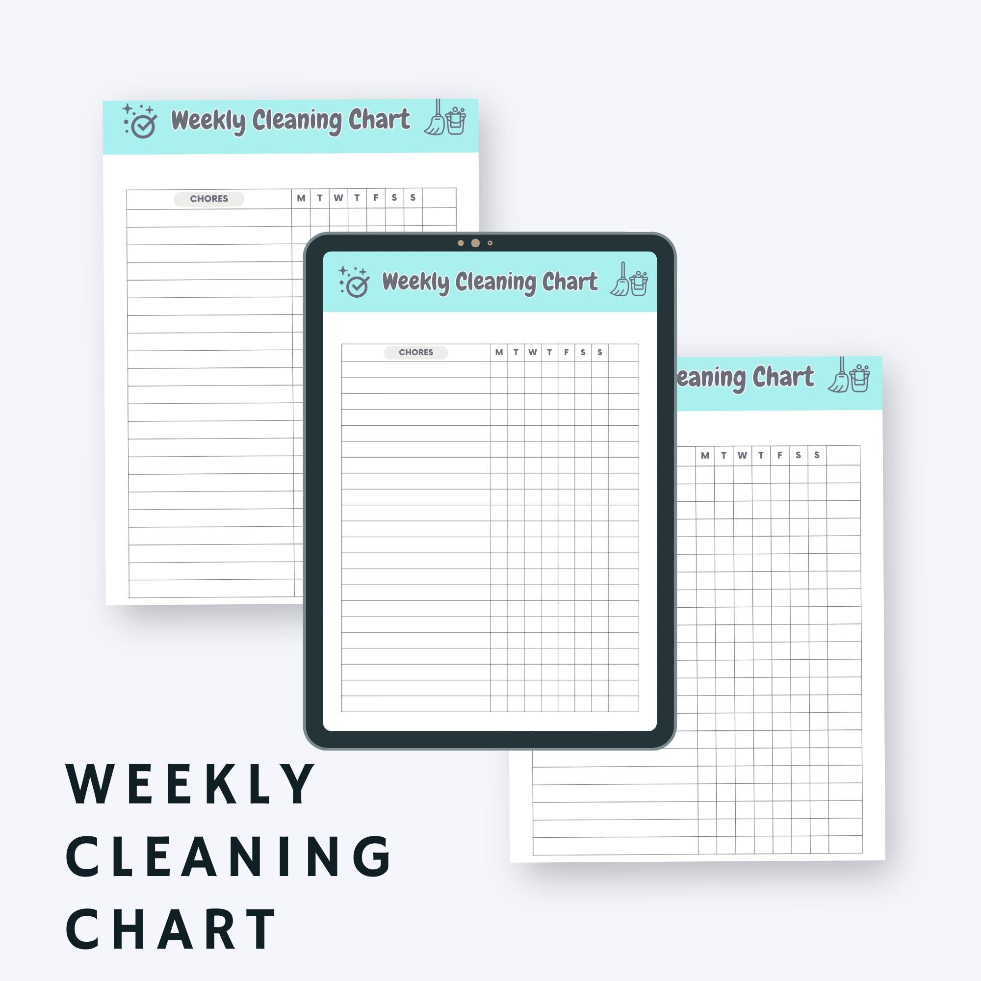 Weekly Cleaning Chart, Printable Chore Chart, Weekly Chore Chart ...