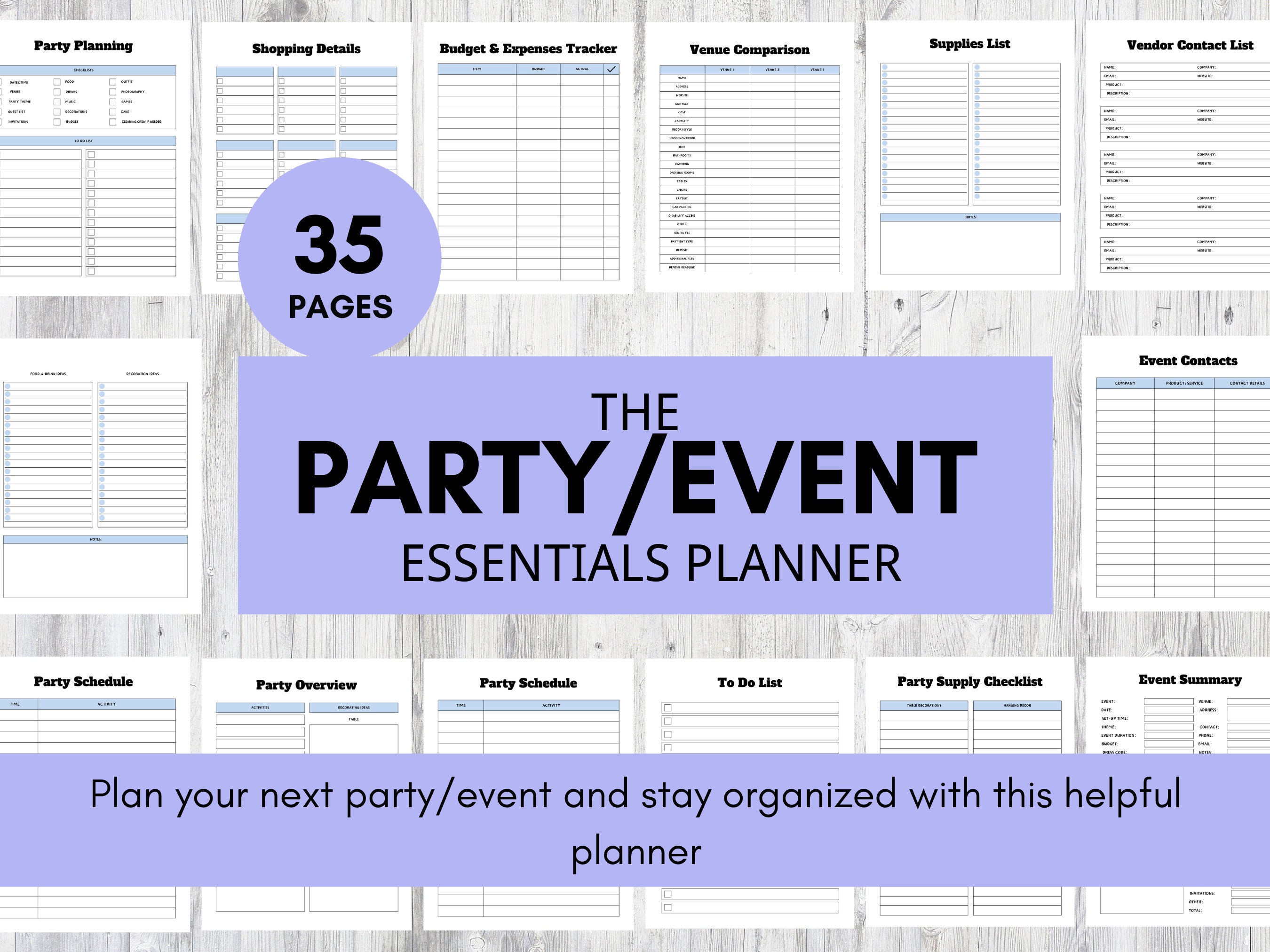 Party Event Printable Planner, Birthday Party Planner, Event Planner ...