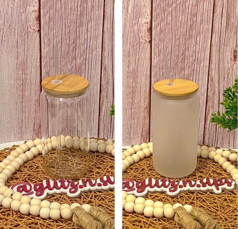 16oz Libbey Glass Can Tumbler With Bamboo Lid And Straw For Etsy