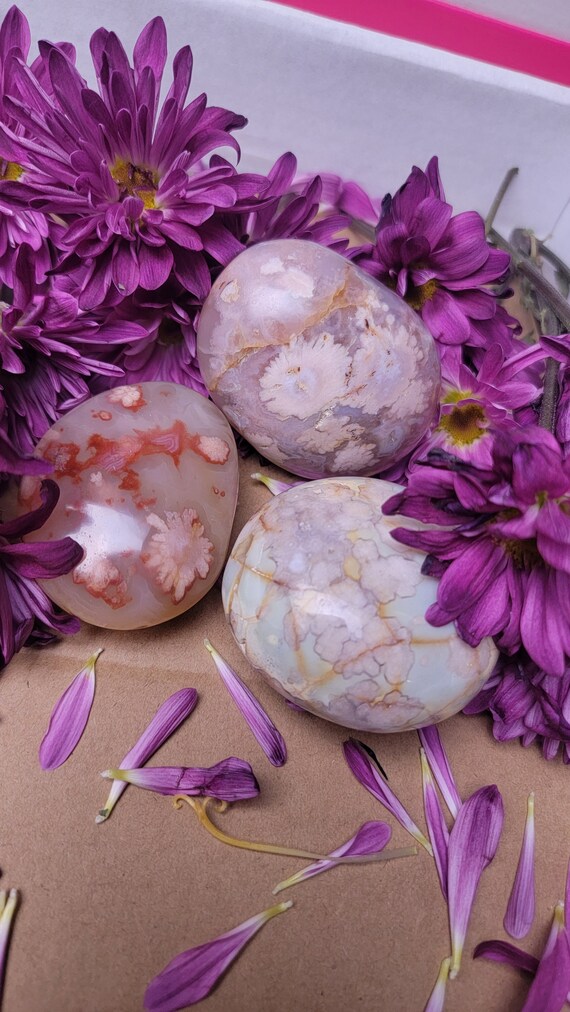 XL Large Flower agate Natural Beautiful Polished Palm Stones | Etsy