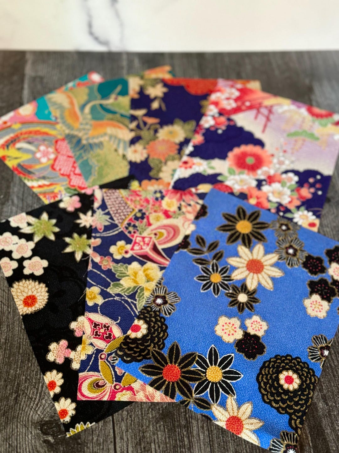 Kyoto Yuzen Crepe Fabric, 6 X 8 Pre-cut 7 Pieces of Chirimen Hitokoshi ...