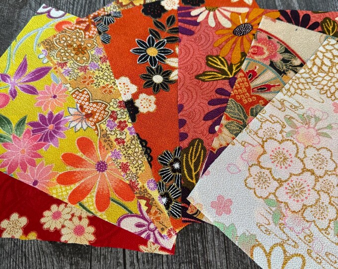 Kyoto Yuzen Crepe Fabric, 6” X 8” Pre-cut 7 Pieces of Chirimen ...