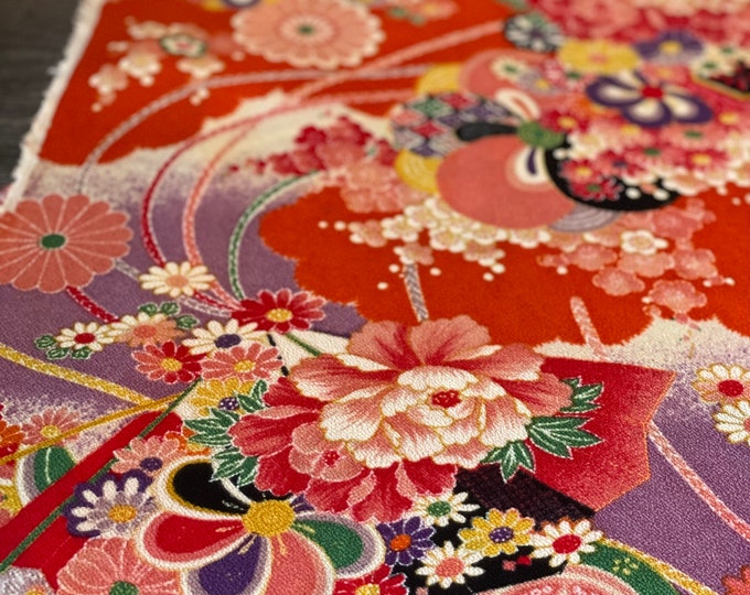 Kyoto Yuzen Crepe Fabric, Japanese Kimono Fabric, Chirimen Fabric ...