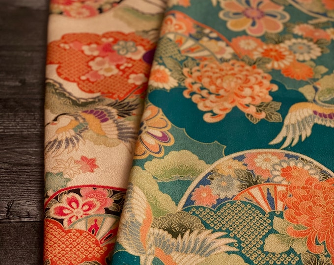 Kyoto Yuzen Crepe Fabric, Japanese Kimono Fabric, Chirimen Fabric ...