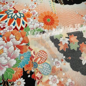Kyoto Yuzen Crepe Fabric, Japanese Kimono Fabric, Chirimen Fabric ...
