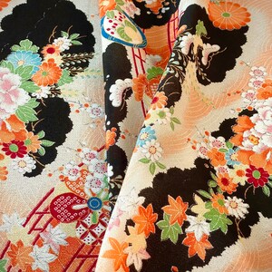 Kyoto Yuzen Crepe Fabric, Japanese Kimono Fabric, Chirimen Fabric ...