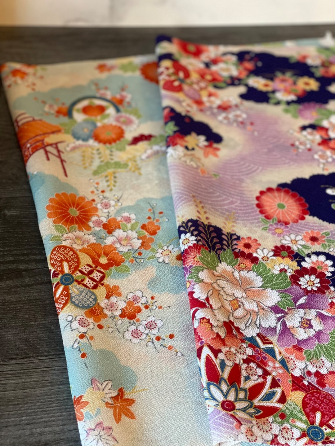 Kyoto Yuzen Crepe Fabric, Japanese Kimono Fabric, Chirimen Fabric ...