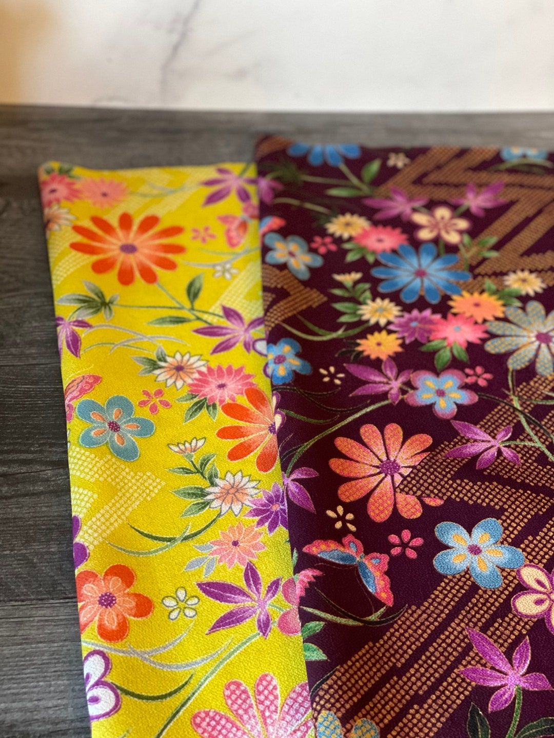 Kyoto Yuzen Crepe Fabric, Japanese Kimono Fabric, Chirimen Fabric ...