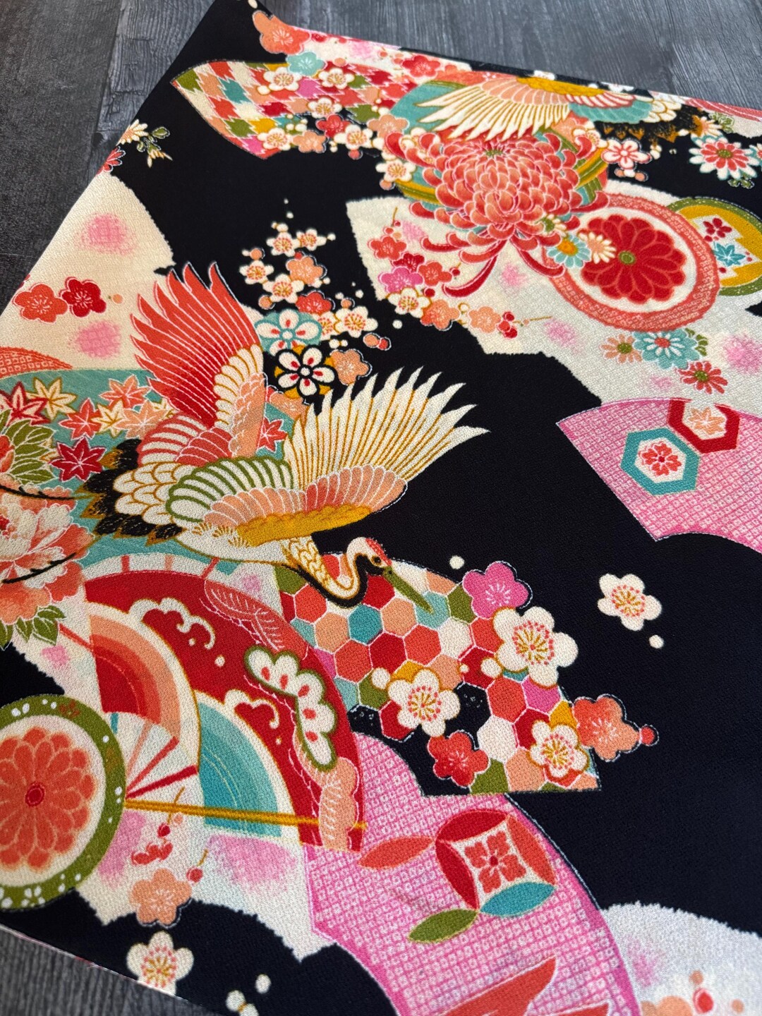 Kyoto Yuzen Crepe Fabric, Japanese Kimono Fabric, Chirimen Fabric ...