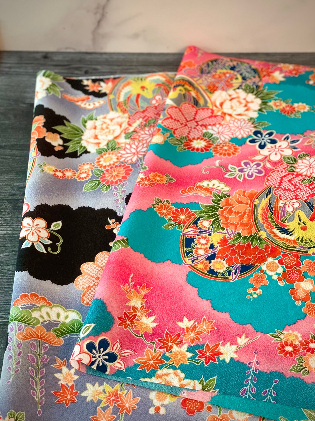 Kyoto Yuzen Rayon Crepe Fabric: Japanese Kimono Chirimen Fabric - Etsy