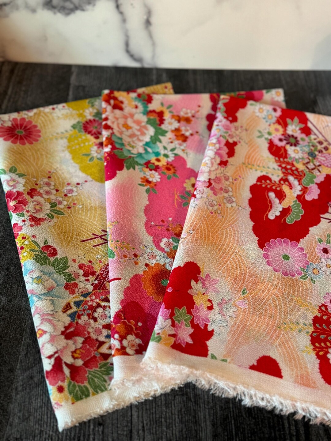 Kyoto Yuzen Crepe Fabric, Japanese Kimono Fabric, Chirimen Fabric ...