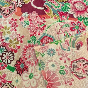 Kyoto Yuzen Crepe Fabric, Japanese Kimono Fabric, Chirimen Fabric, Japanese Crepe Fabric ...