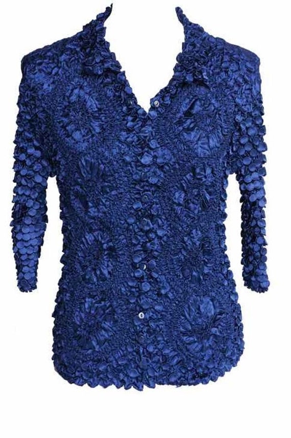 NEW Navy Blue Magic Coin and Lace popcorn line Cardig… - Gem