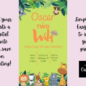 Two Wild Birthday Invitation Digital, Birthday Party Evite, Safari ...