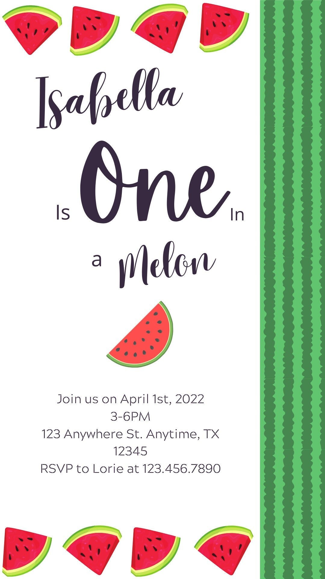 One in a Melon Birthday Invitation Digital, Birthday Party Evite ...