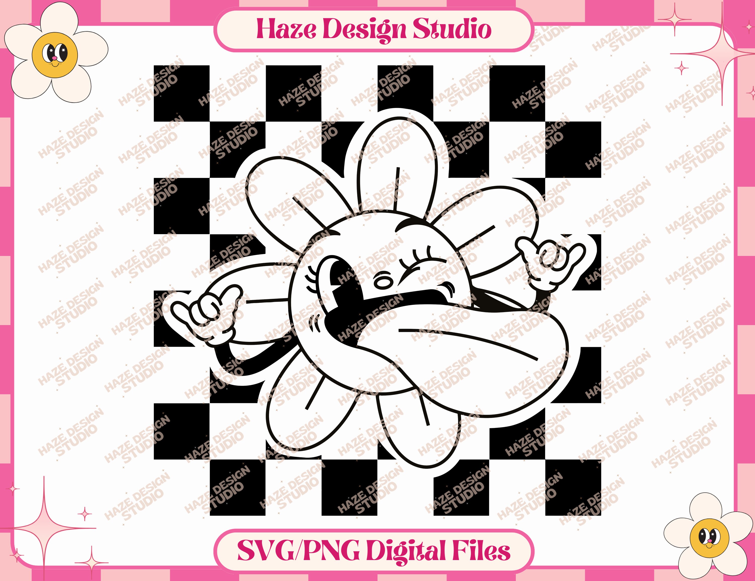 Retro Checkered Pattern Flower SVG, Groovy Trendy Svg, Design for T ...