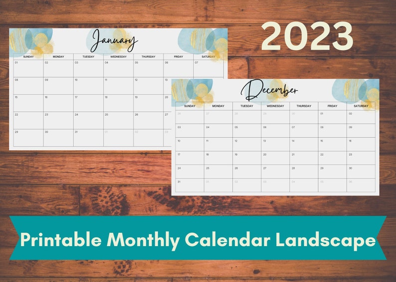 Printable 2023 Monthly Calendar Landscape - Etsy