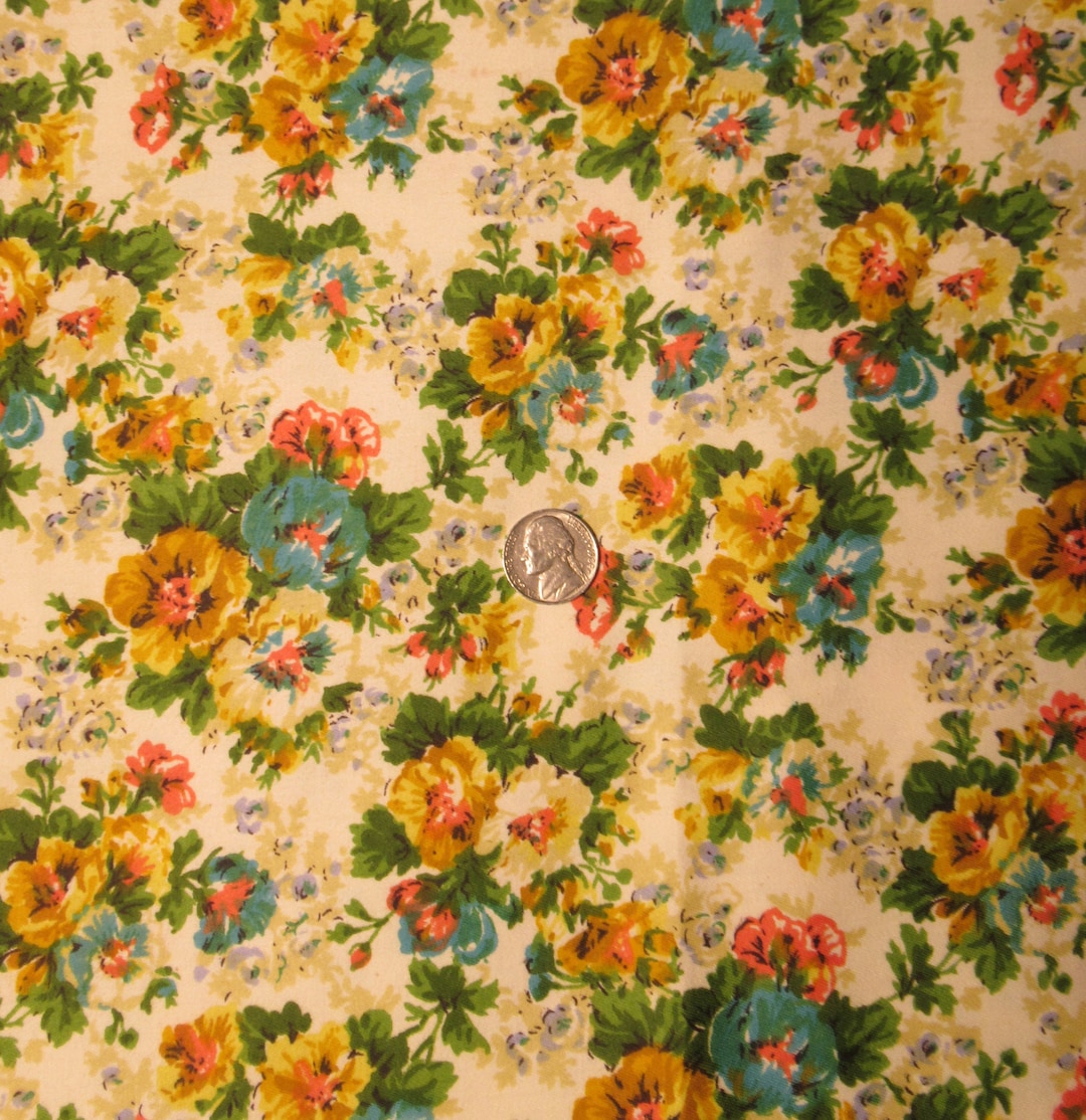 Lovely Vintage 1950s Floral Print Cotton Fabric by Designer - Etsy