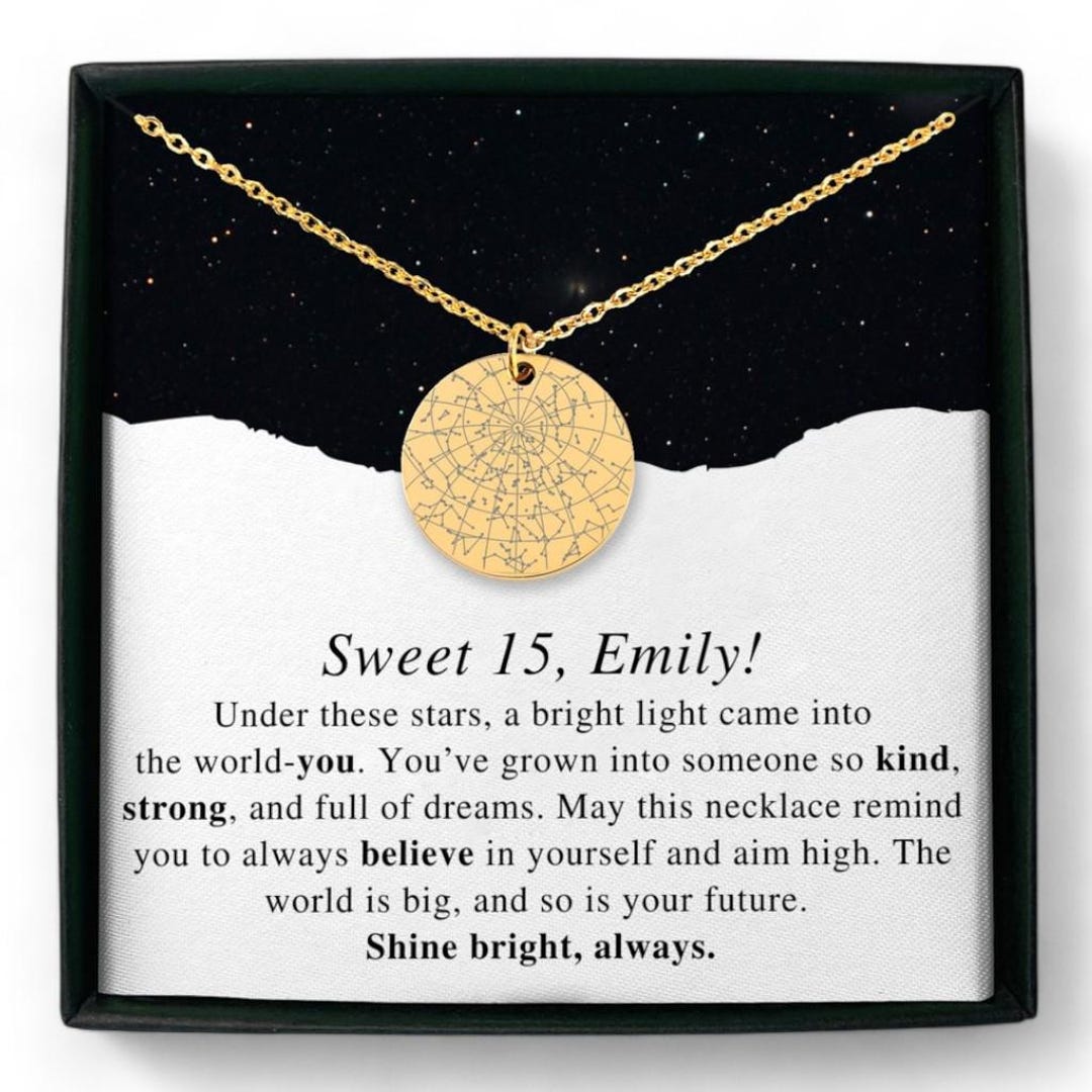 Sweet 15th Birthday, Custom Star Map Necklace by Date, Personalized ...