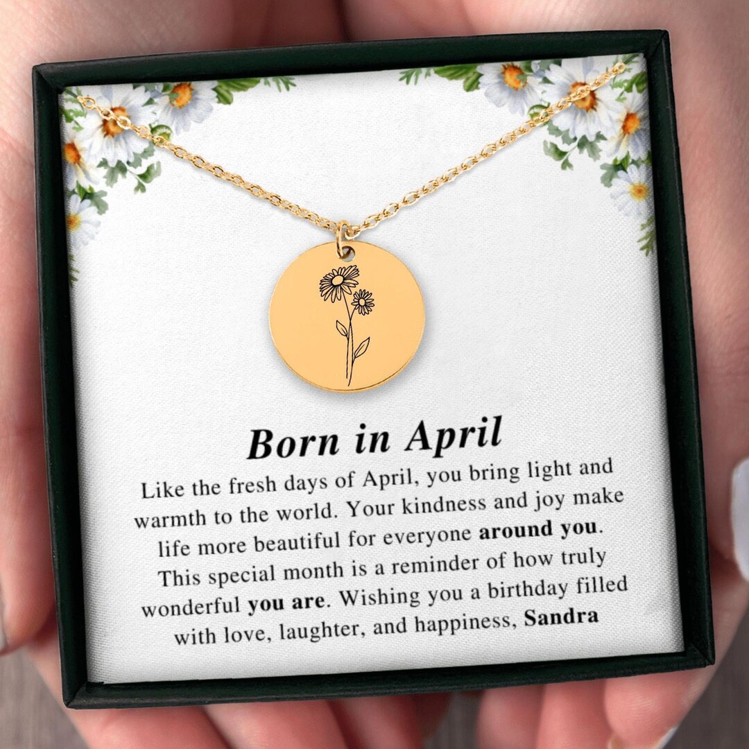 April Birthday Gift for Her, Daisy Birth Flower Necklace, Aries Zodiac ...
