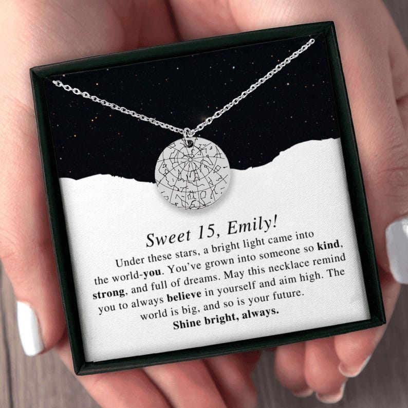 Sweet 15th Birthday, Custom Star Map Necklace by Date, Personalized ...