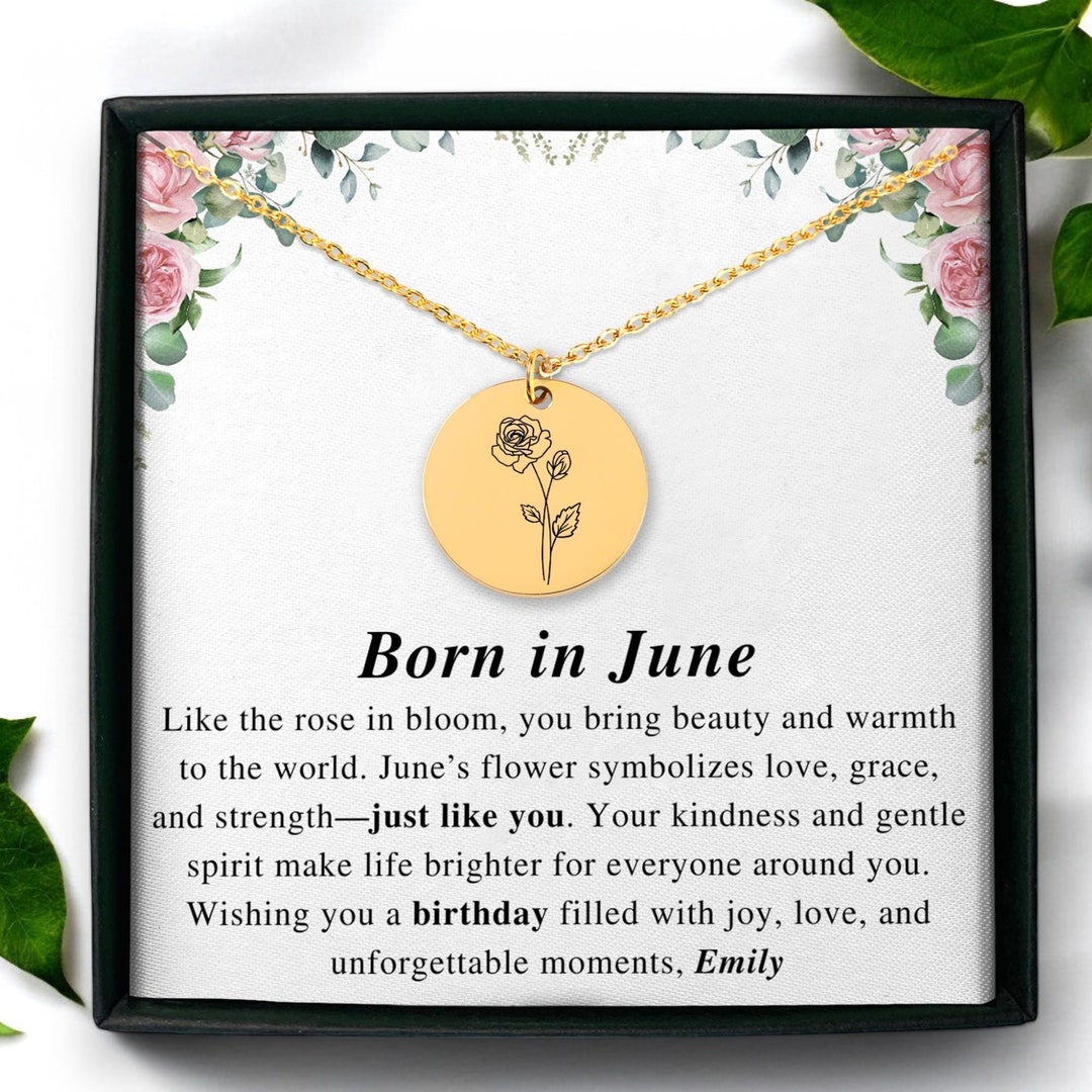 June Birthday Gift for Her, Rose Birth Flower Necklace, Gemini Zodiac ...