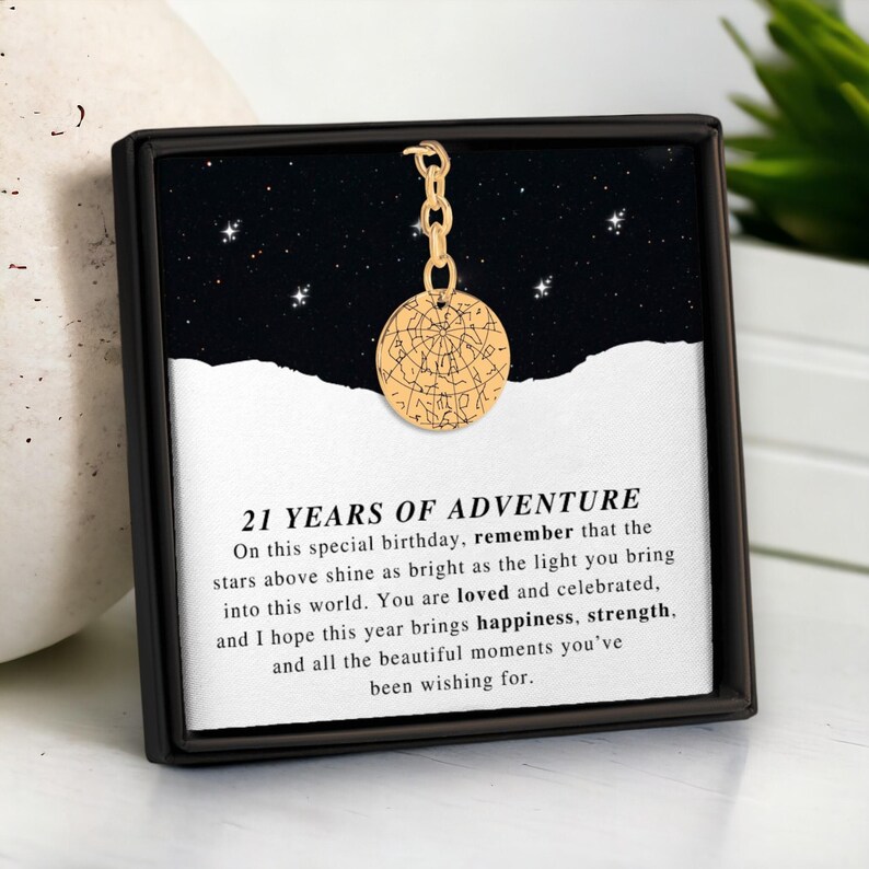 21st Birthday Gift Custom Star Map Keychain by Date, Sentimental ...