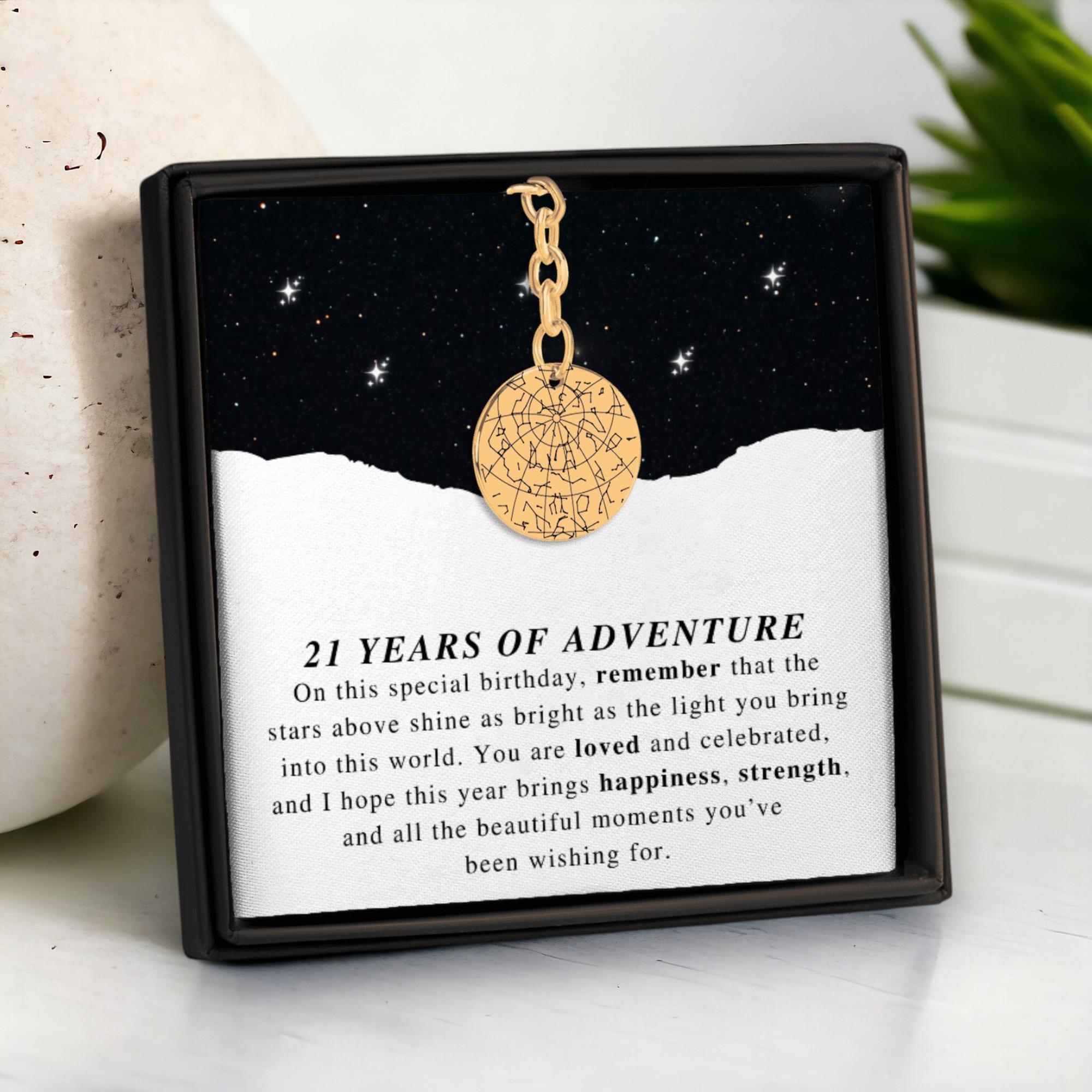 21st Birthday Gift Custom Star Map Keychain by Date, Sentimental ...