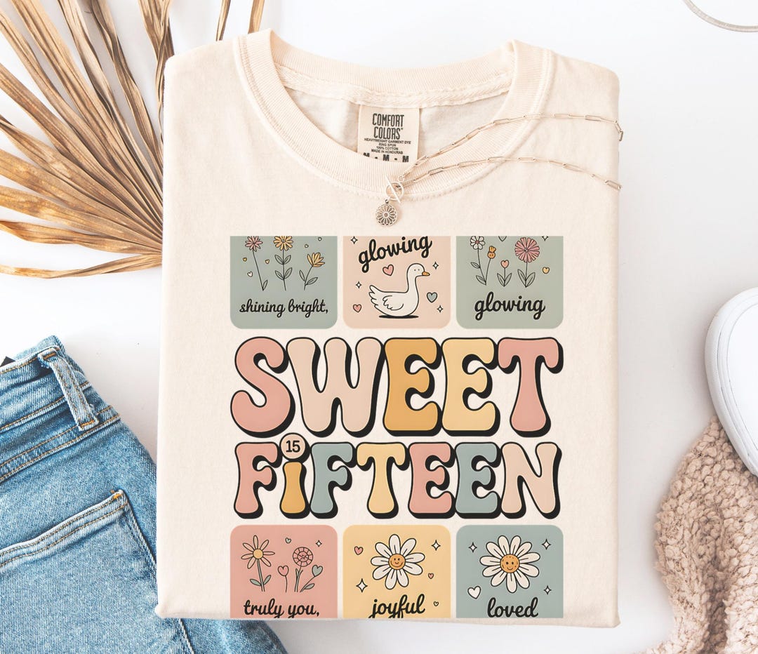 15th Birthday Shirt for Teen Girl, Sweet Fifteen Gift Tee, Personalized ...