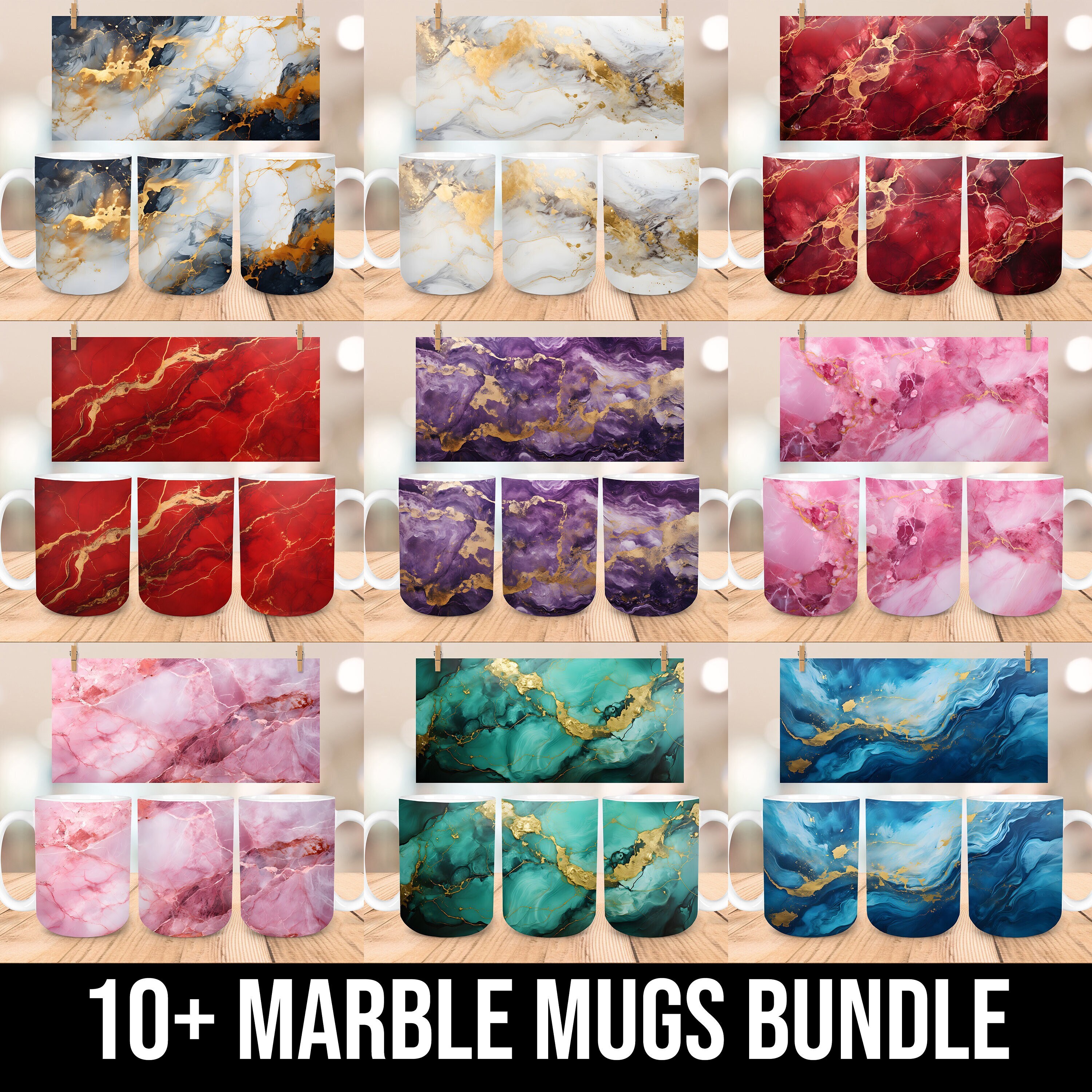 10 Marble Mug Sublimation Bundle, Marbling Mug, Marbling Gift, 11oz ...
