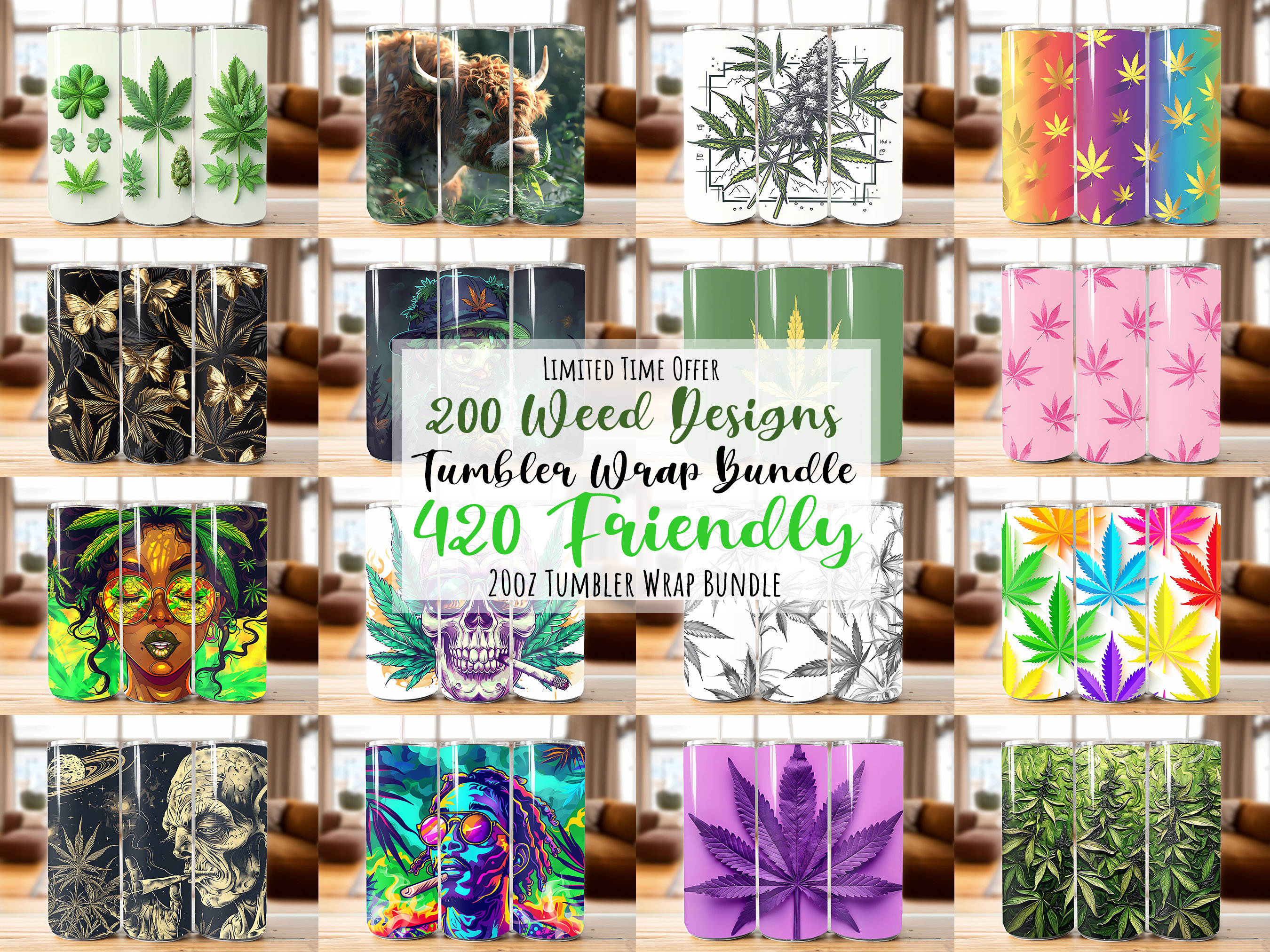 200 Weed Variety Pack Tumbler Wrap Bundle, 20oz Weed Tumbler Wrap ...