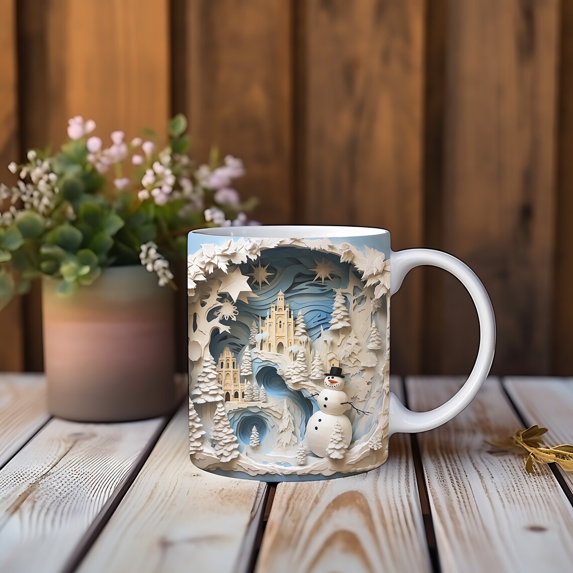3D Snowman Mug Wrap Design 11oz & 15oz Mug Template Hole in - Etsy