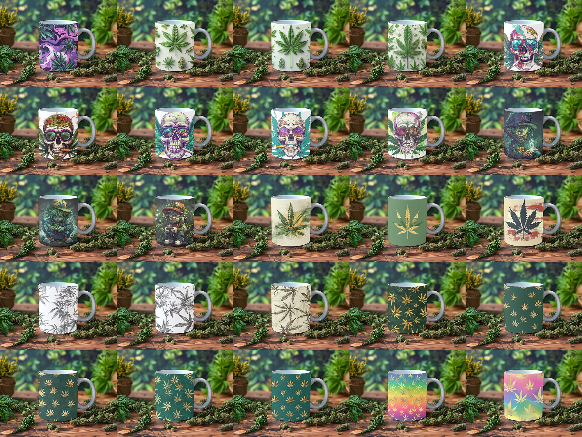 100 Weed Variety Pack Mug Wrap Bundle, 11oz and 15oz Weed Mug Template ...