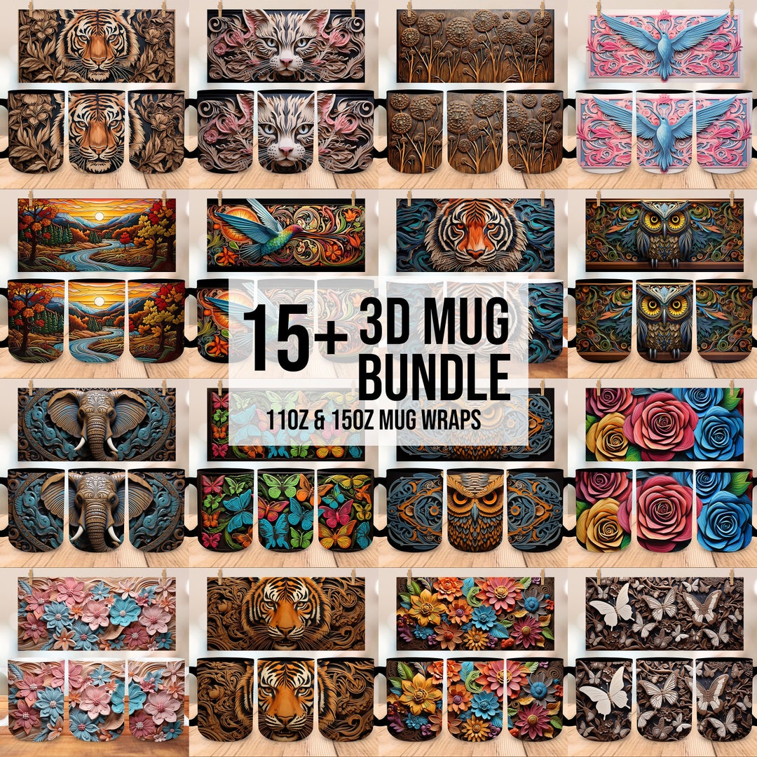 Mega Bundle Sublimation, 3D Mug Wraps, 3D Flowers Mug Wrap, 11oz 15oz ...