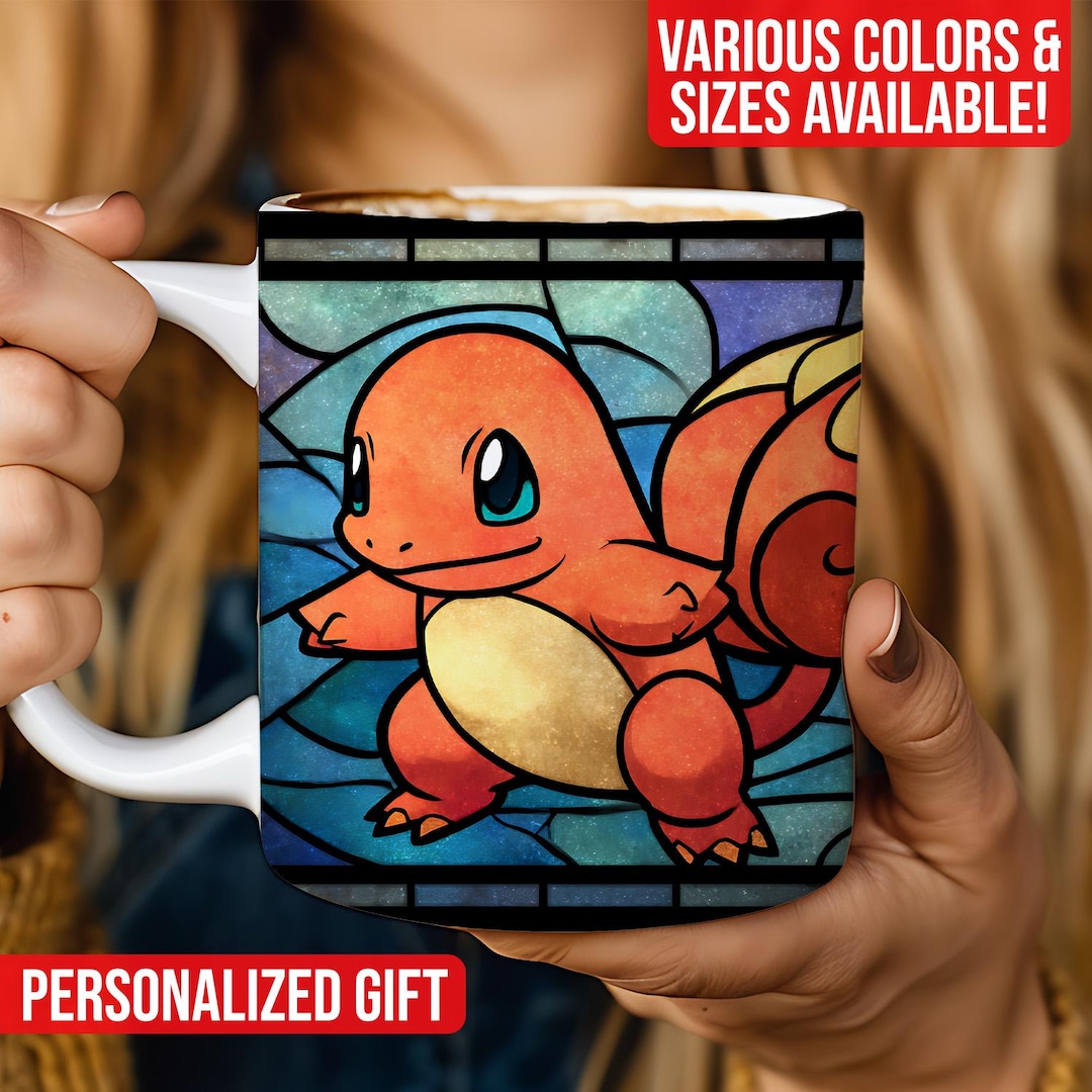 Stained Glass Pokemon Charmander Art Mug, Pokemon Ceramic Coffee Cup ...