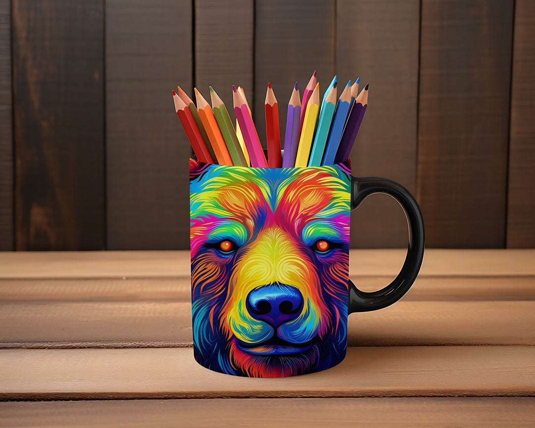 Alcohol Ink Bear Mug Wrap Design, Scratch Art Neon Colors Mug Wrap ...