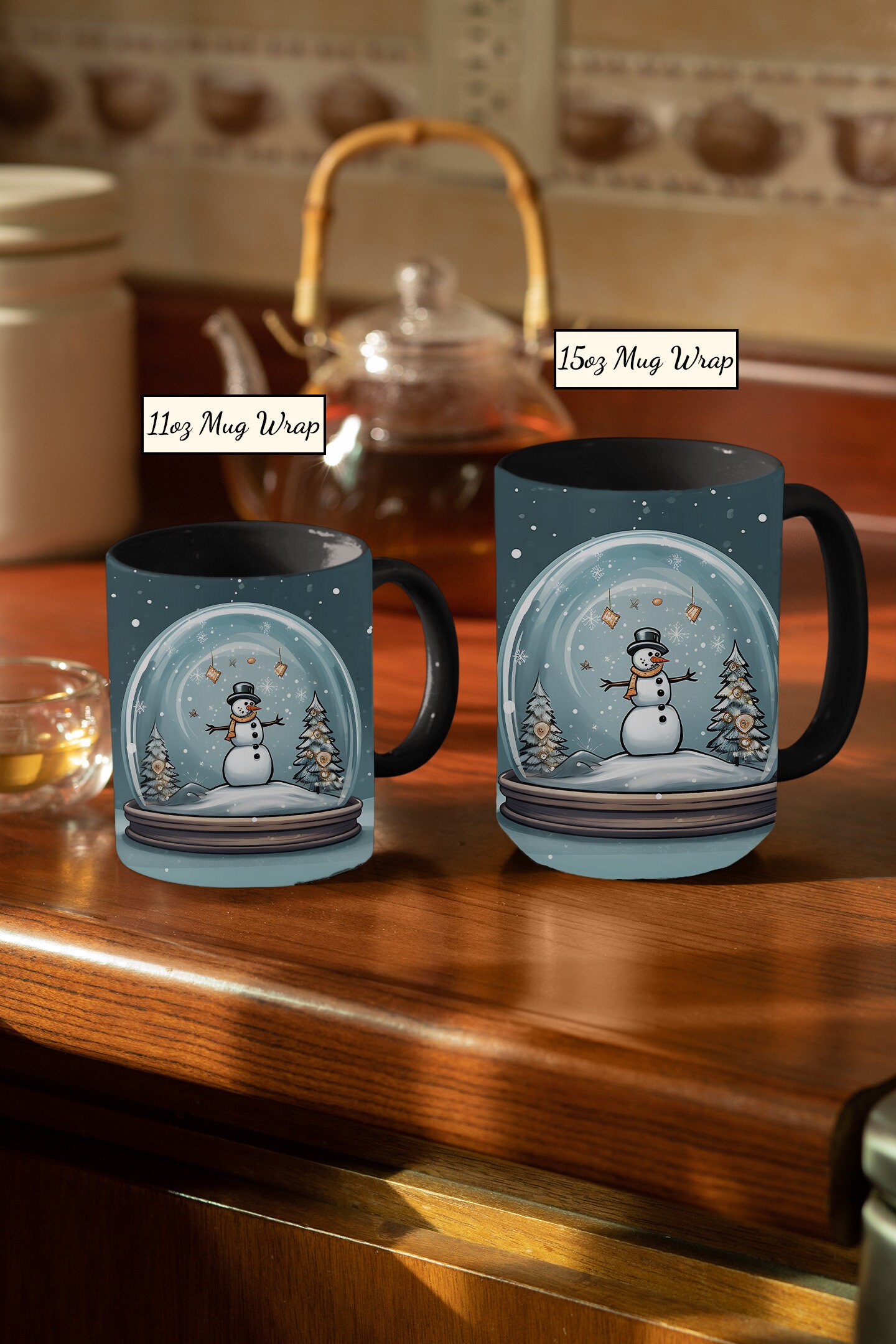 Snow Globe Mug Wrap Design, Winter Snowman Coffee Mug Wrap, Christmas ...