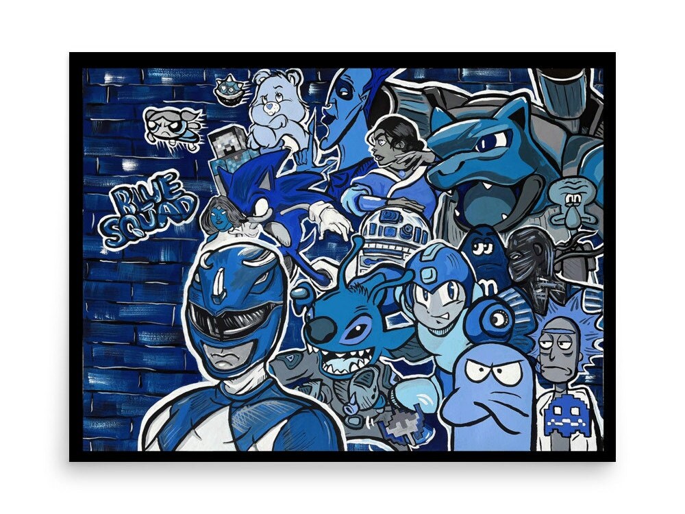 Blue Multiverse Painting Art Print Iconic Blue Characters - Etsy