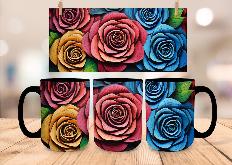 3D Mug Wrap Bundle, 3D Butterfly Mug Wrap, 3D Flowers Mug Wrap, 3D Cat ...