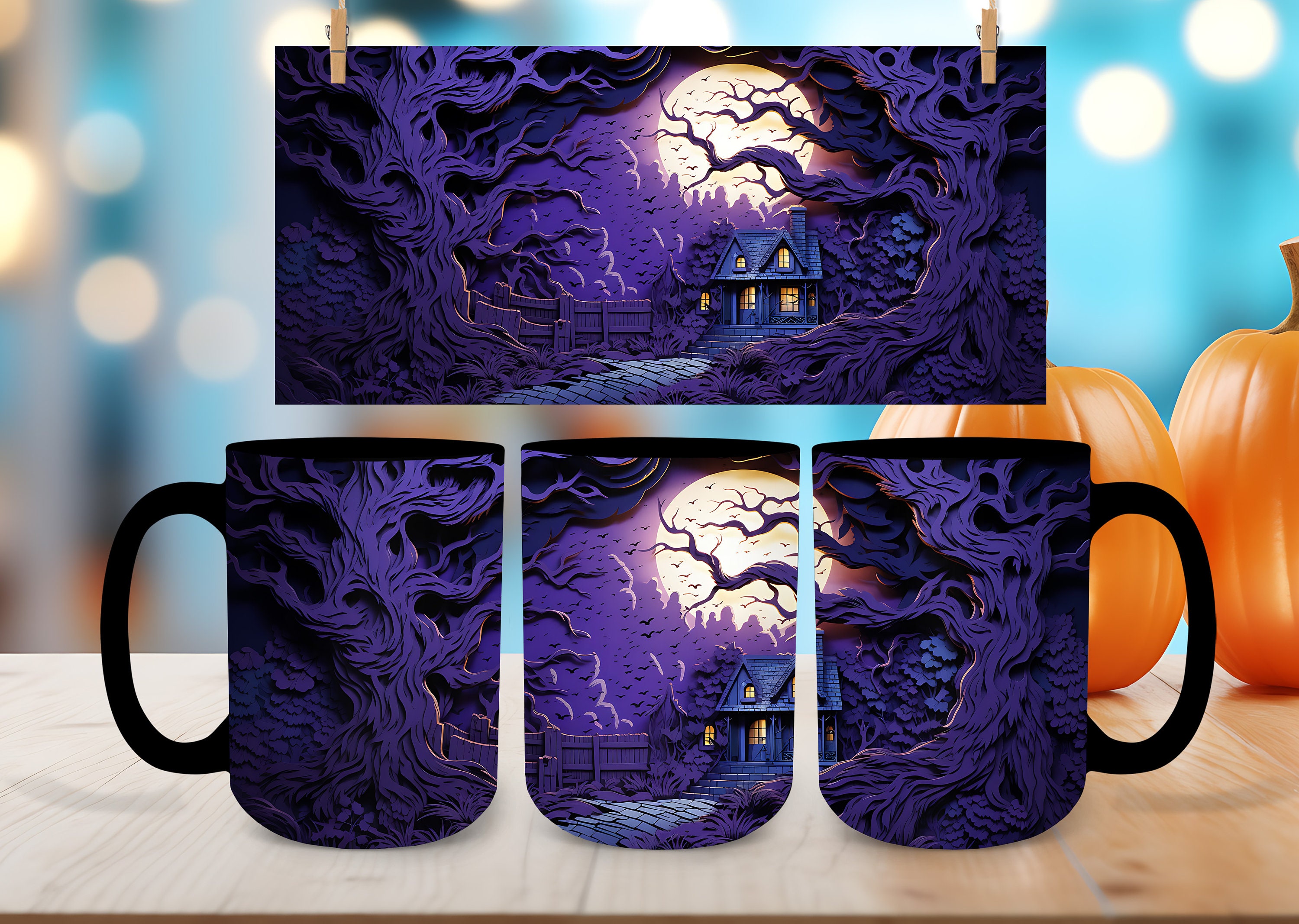 3D Halloween Scary Haunted House Mug Wrap Bundle, 10 Halloween Cracked ...