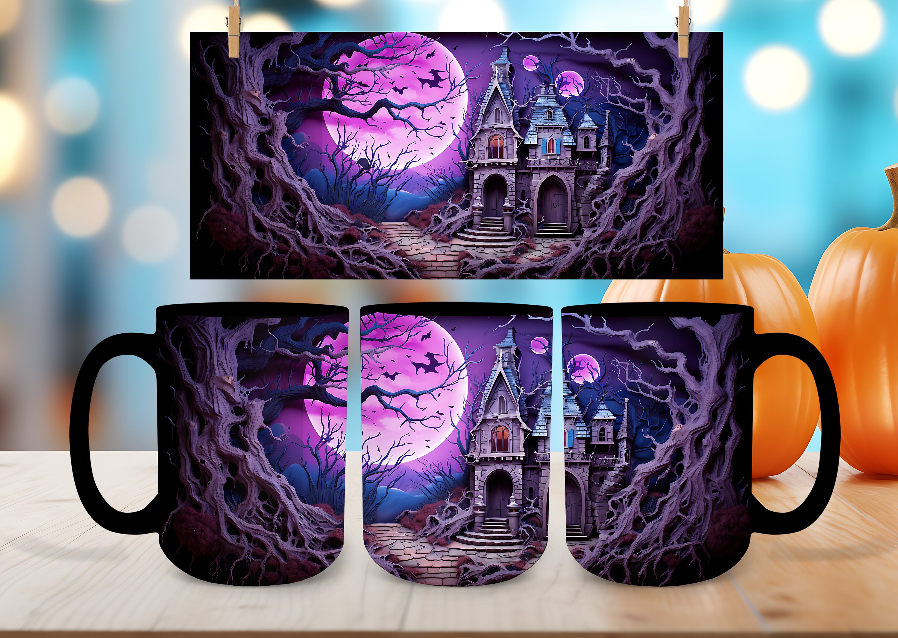 3D Halloween Scary Haunted House Mug Wrap Bundle 10 Halloween - Etsy