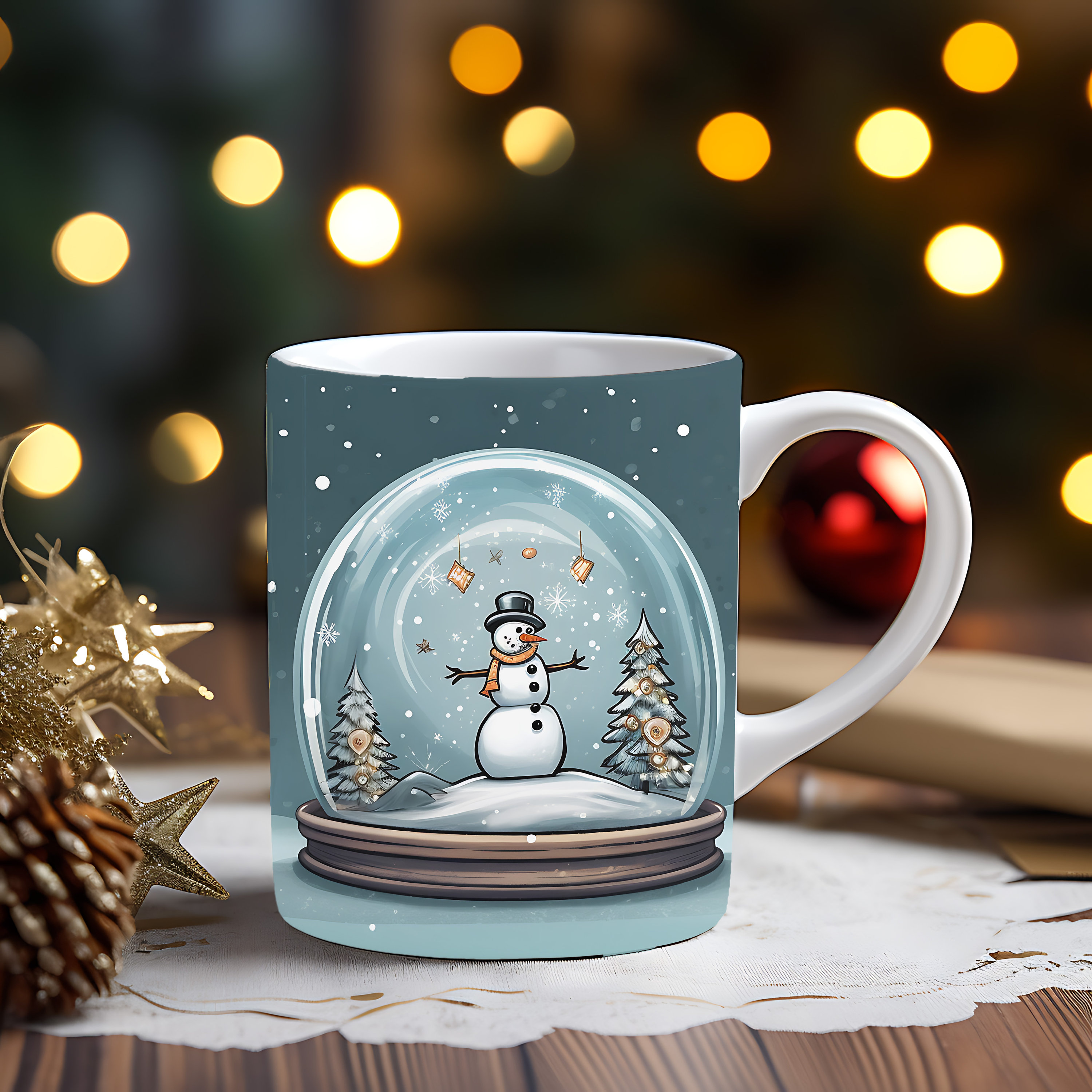 Snow Globe Mug Wrap Design, Winter Snowman Coffee Mug Wrap, Christmas ...